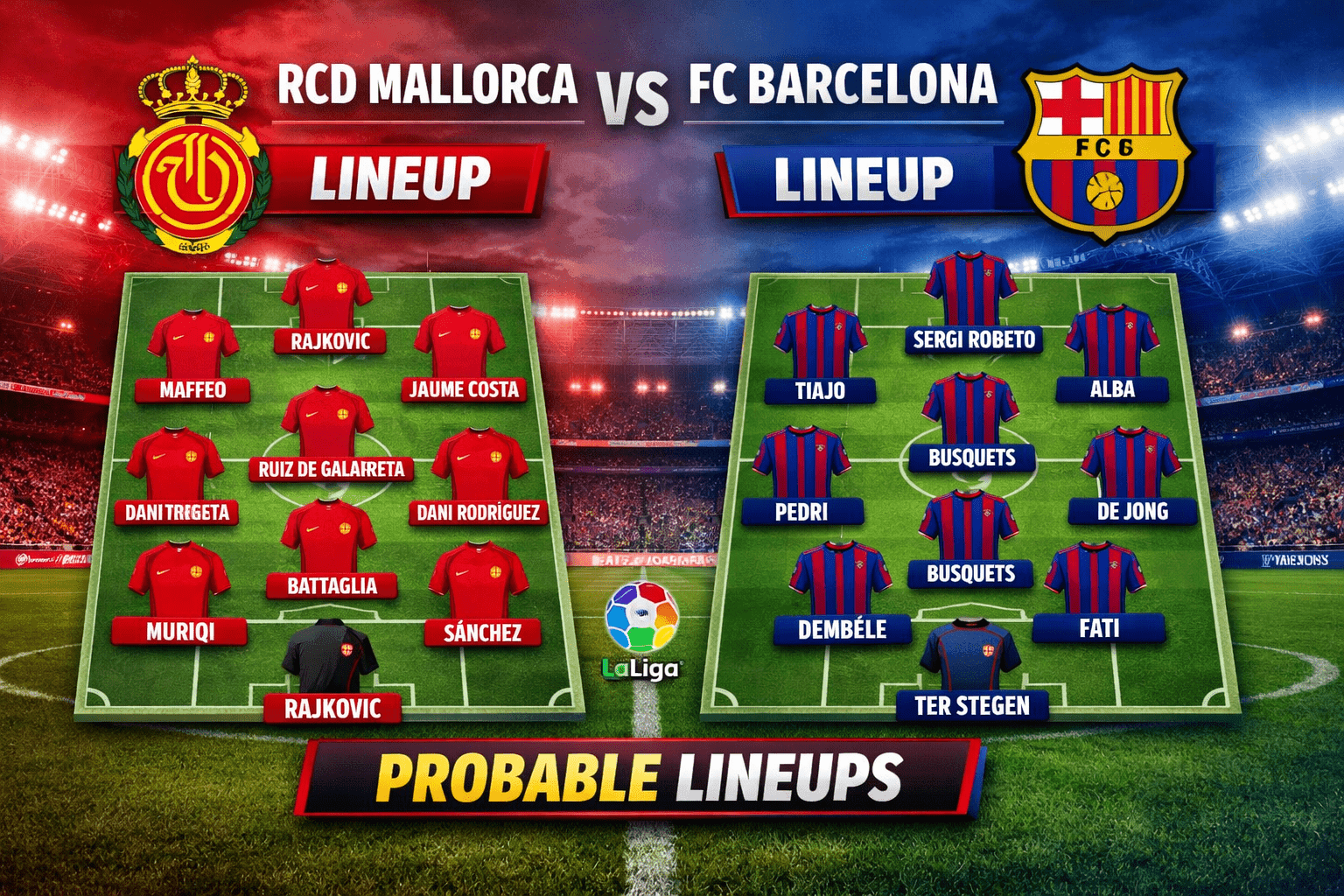 RCD Mallorca vs FC Barcelona Lineups: Star Players and